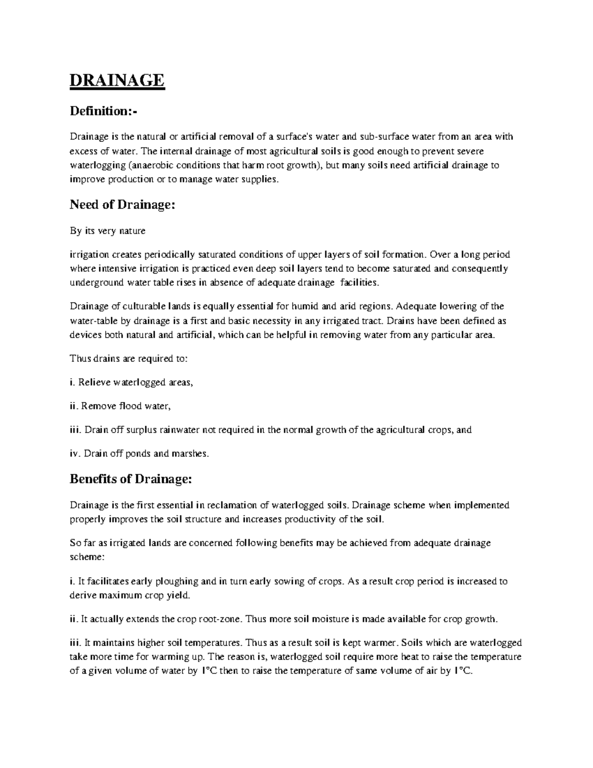 B.Sc. (Ag.) II Sem Irrigation and Water Management - DRAINAGE ...