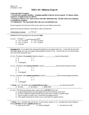 Exam-phys151fall24-midterm 1- Actual-questions - Physics 151 September ...