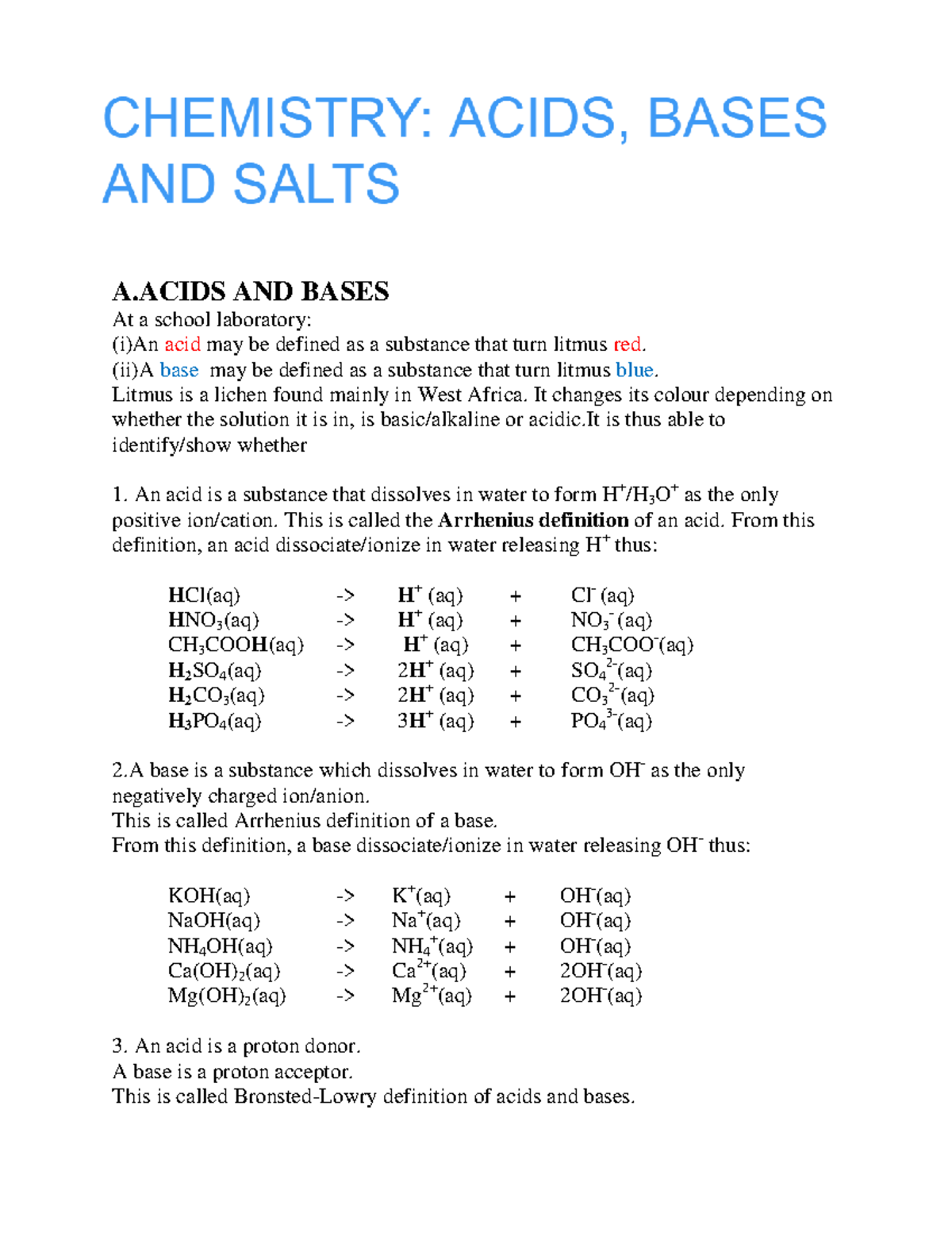 Chemistry- Acids, Bases AND Salts - 18.0 ACIDS, BASES AND SALTS (25 ...