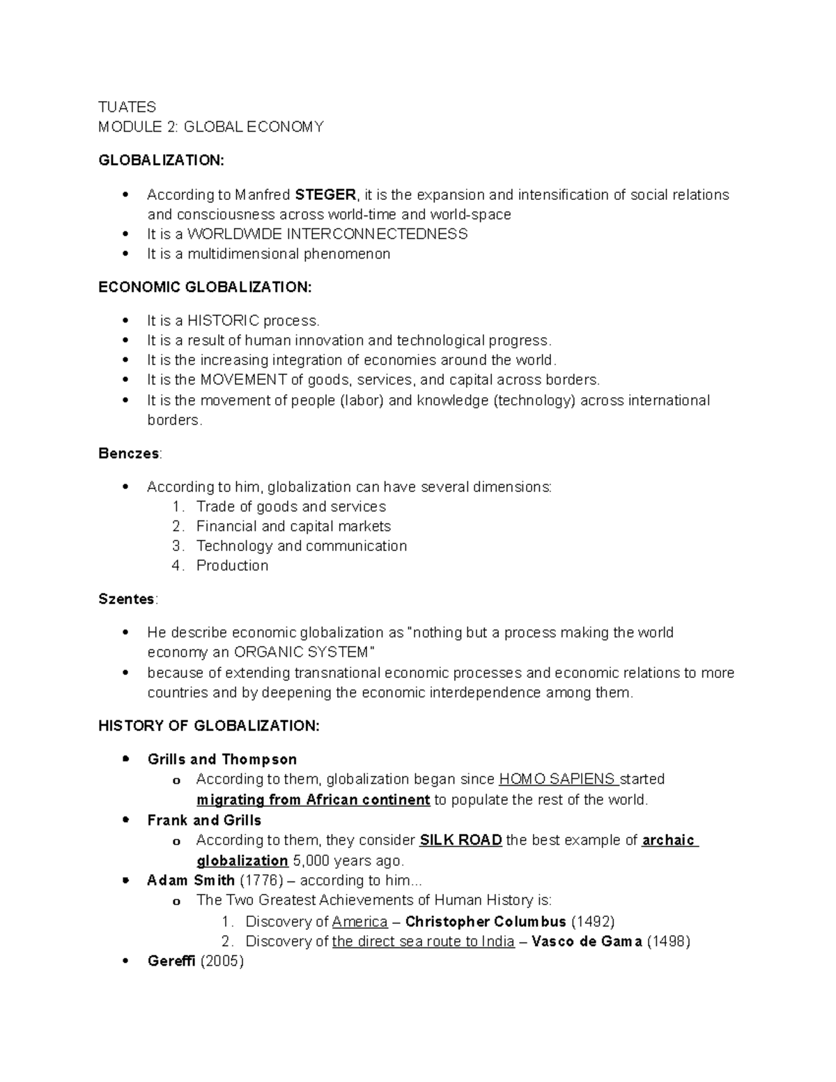 Contemporary World Module 2 Reviewer - TUATES MODULE 2: GLOBAL ECONOMY ...