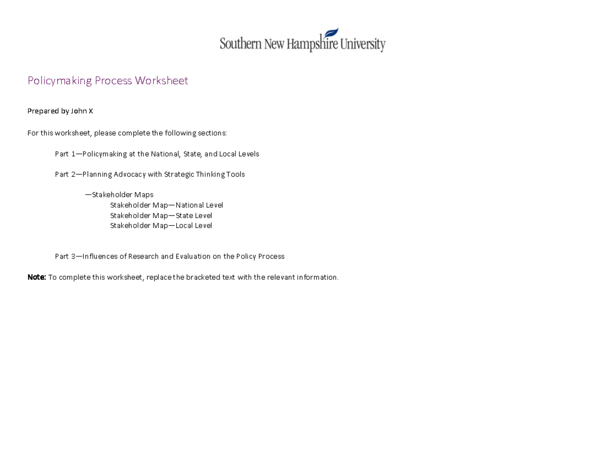 Module 4 Policymaking Process Worksheet - Policymaking Process ...