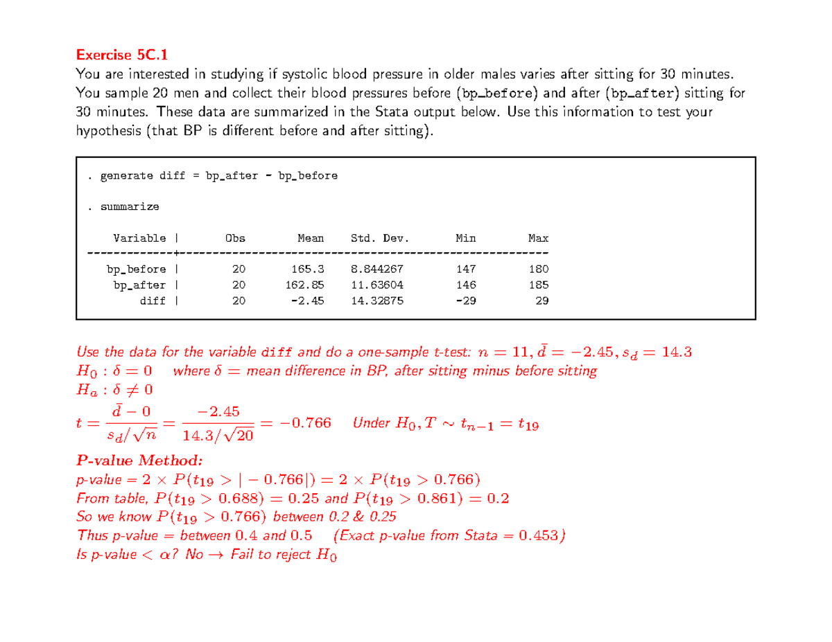 Practice Exercises 5C solutions - Exercise 5C. You are interested in ...
