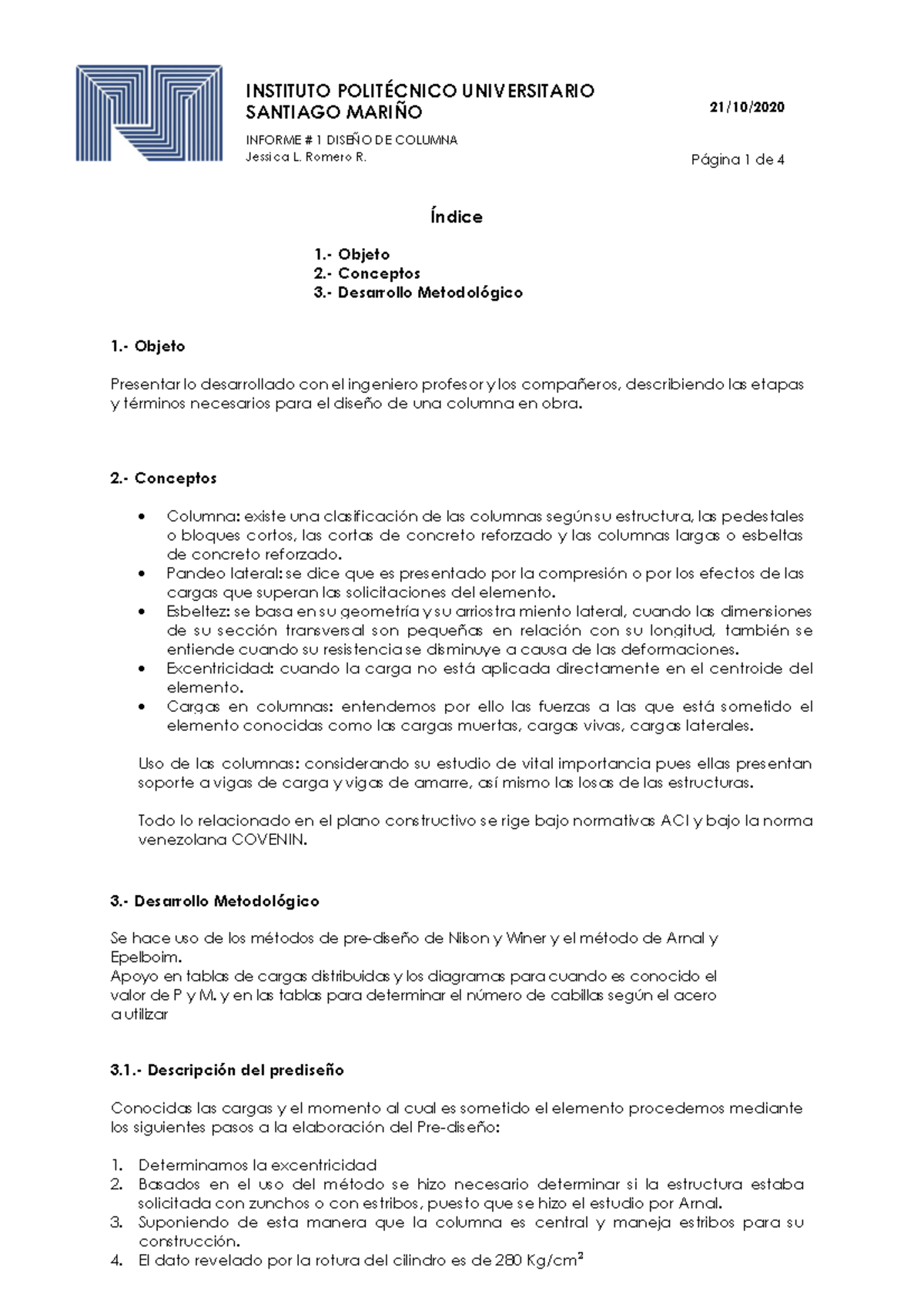 Informe de columna-E1 - Exitos - EspecificaciÛn TÈcnica 21/10/ P·gina 1 de 4 INSTITUTO POLIT ...