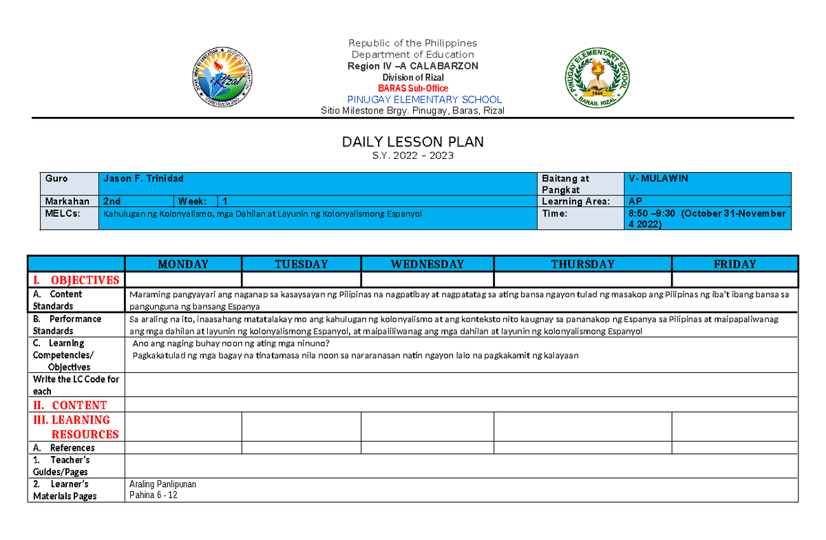 Grade 5 - AP - Republic of the Philippines Department of Education ...