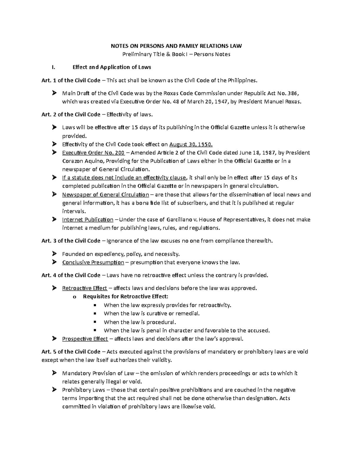 Notes ON Persons AND Family Relations LAW (rushed) - NOTES ON PERSONS ...
