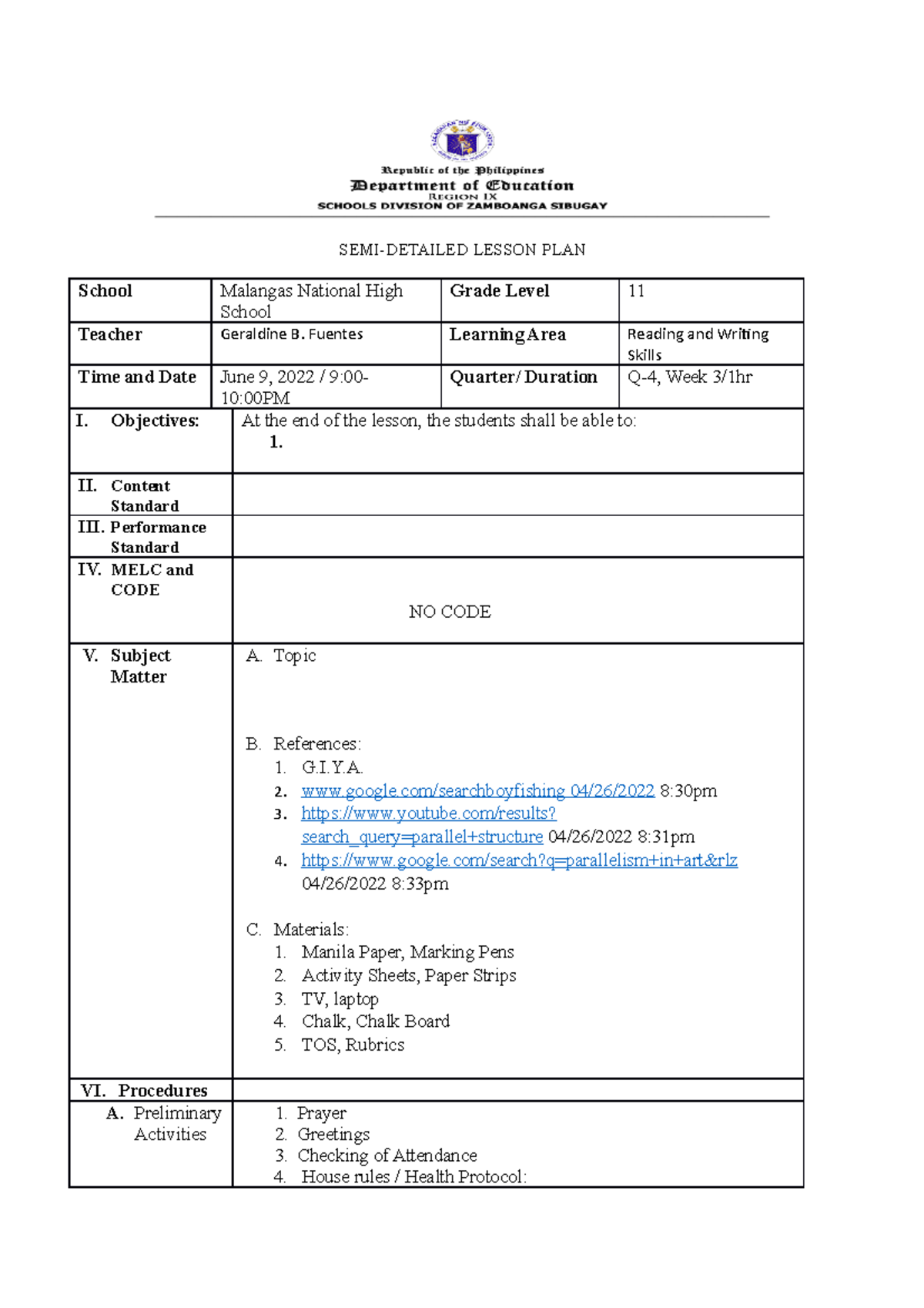 Final COT Lesson Plan - ljdn - SEMI-DETAILED LESSON PLAN School ...