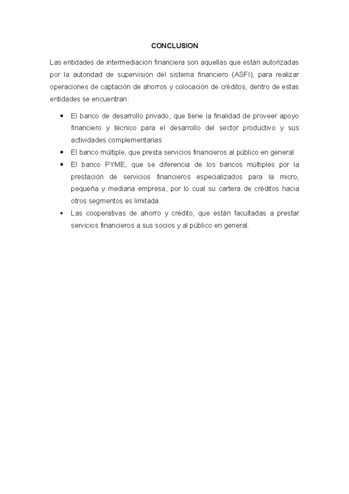 Conclusion - conclusión instituciones bancarias - CONCLUSION Las ...