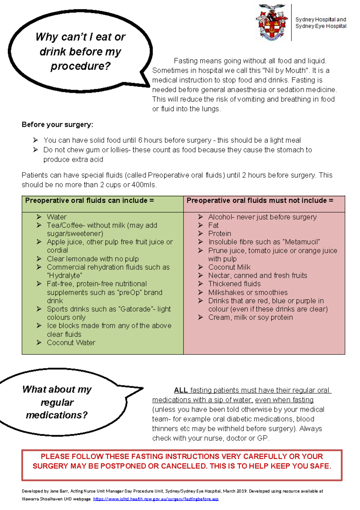 Patient information for fasting - Fasting means going without all food ...