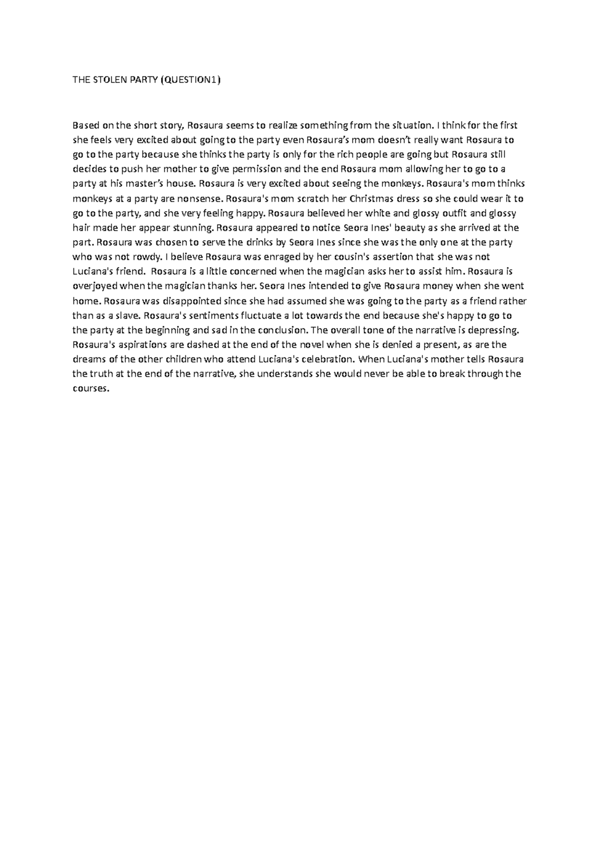 THE Stolen Party - GOOD - THE STOLEN PARTY (QUESTION1) Based on the ...