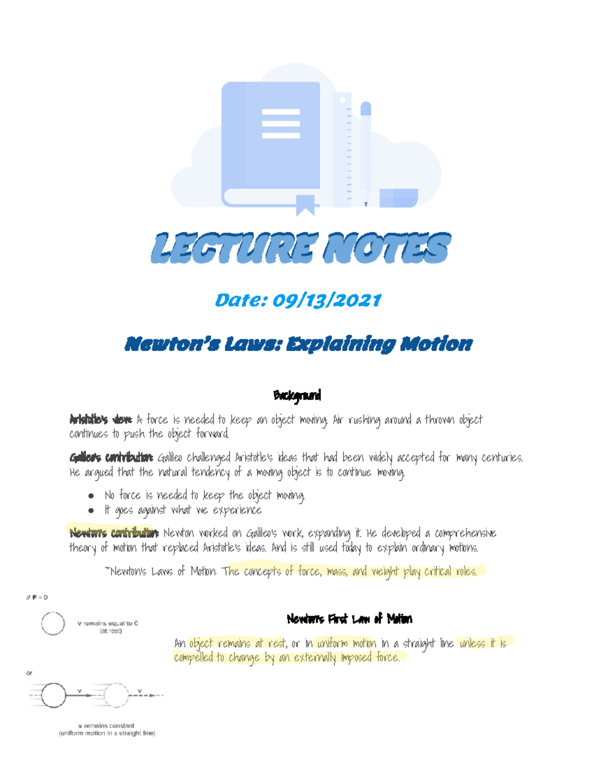 Chapter 4 Lecture - LECTURE NOTES Date: 09/13/ Newton’s Laws ...