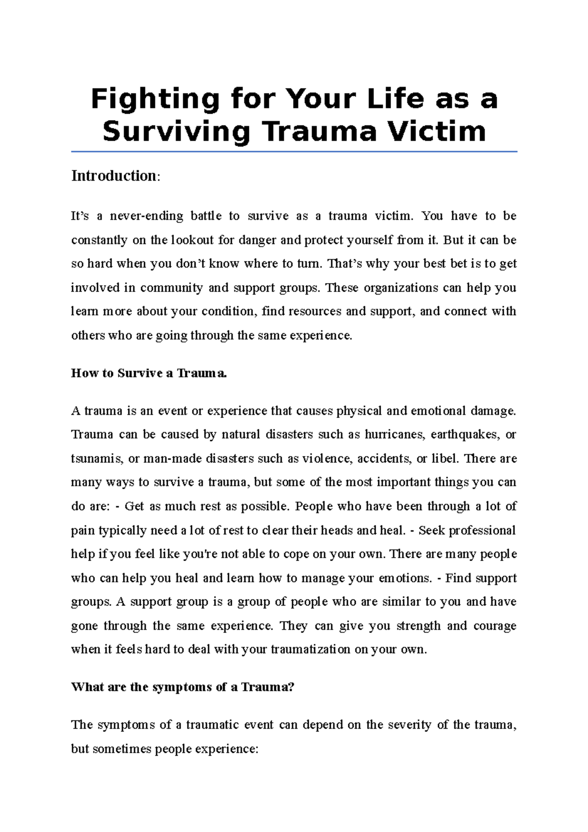 Fighting for Your Life as a Surviving Trauma Victim - Fighting for Your ...