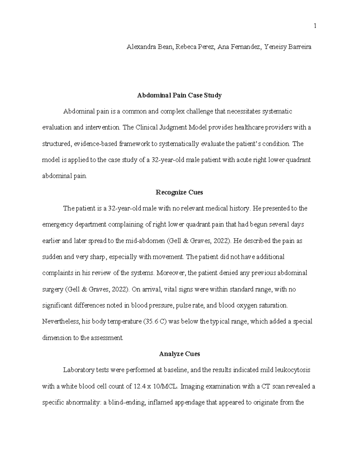 Abdominal Pain Case Study - 1 Alexandra Bean, Rebeca Perez, Ana ...