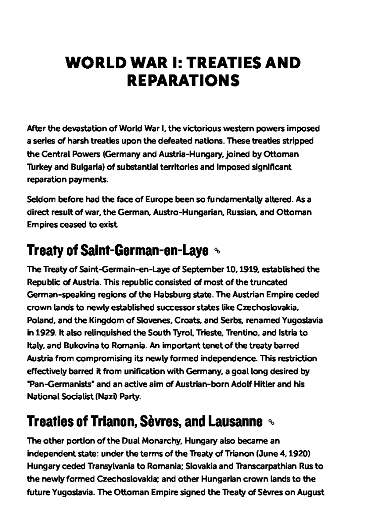 World War I Treaties and Reparations Holocaust Encyclopedia - WORLD WAR ...