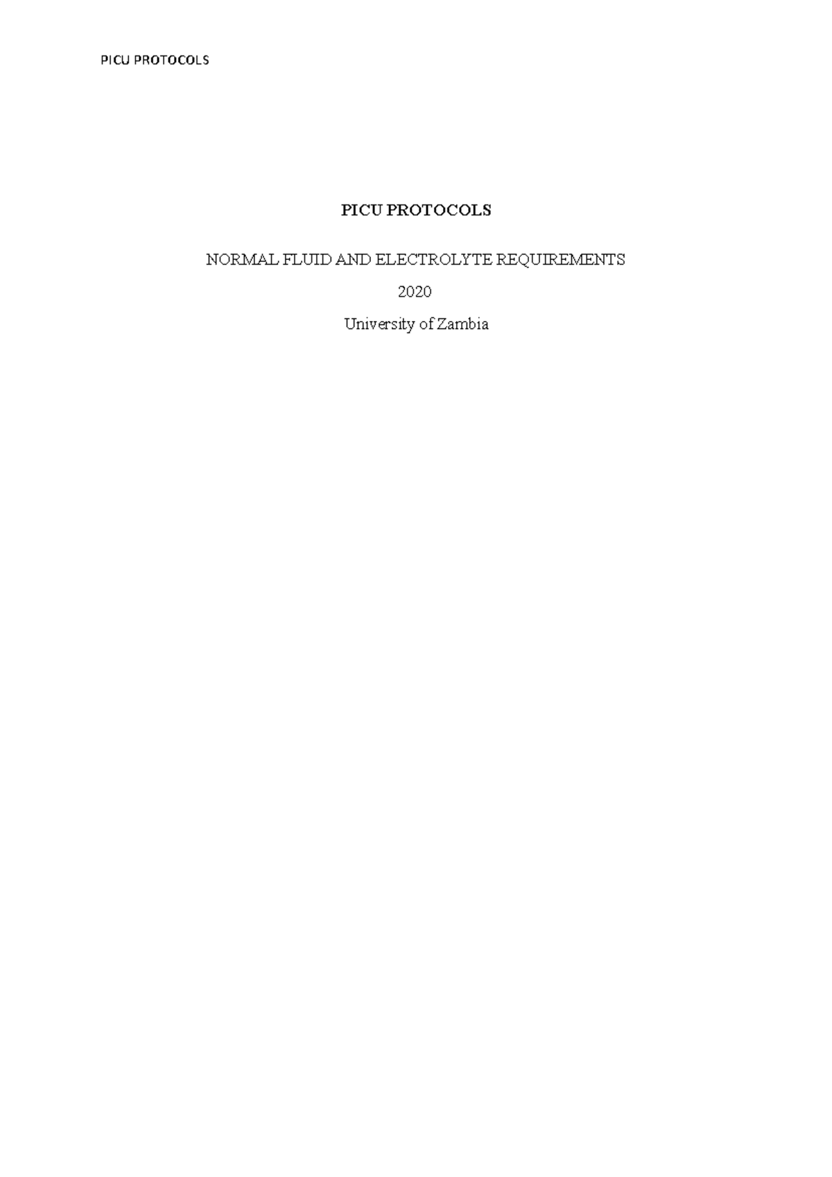 PICU Protocols - Normal Fluid AND Electrolyte Requirements - PICU ...