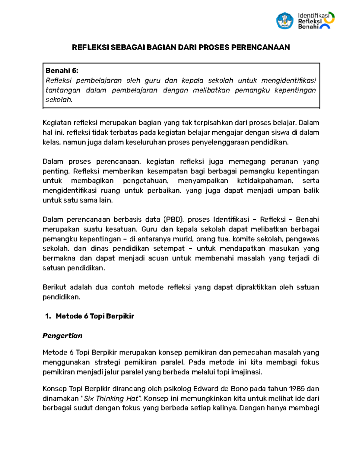 Materi Refleksi (Benahi 5) - REFLEKSI SEBAGAI BAGIAN DARI PROSES ...