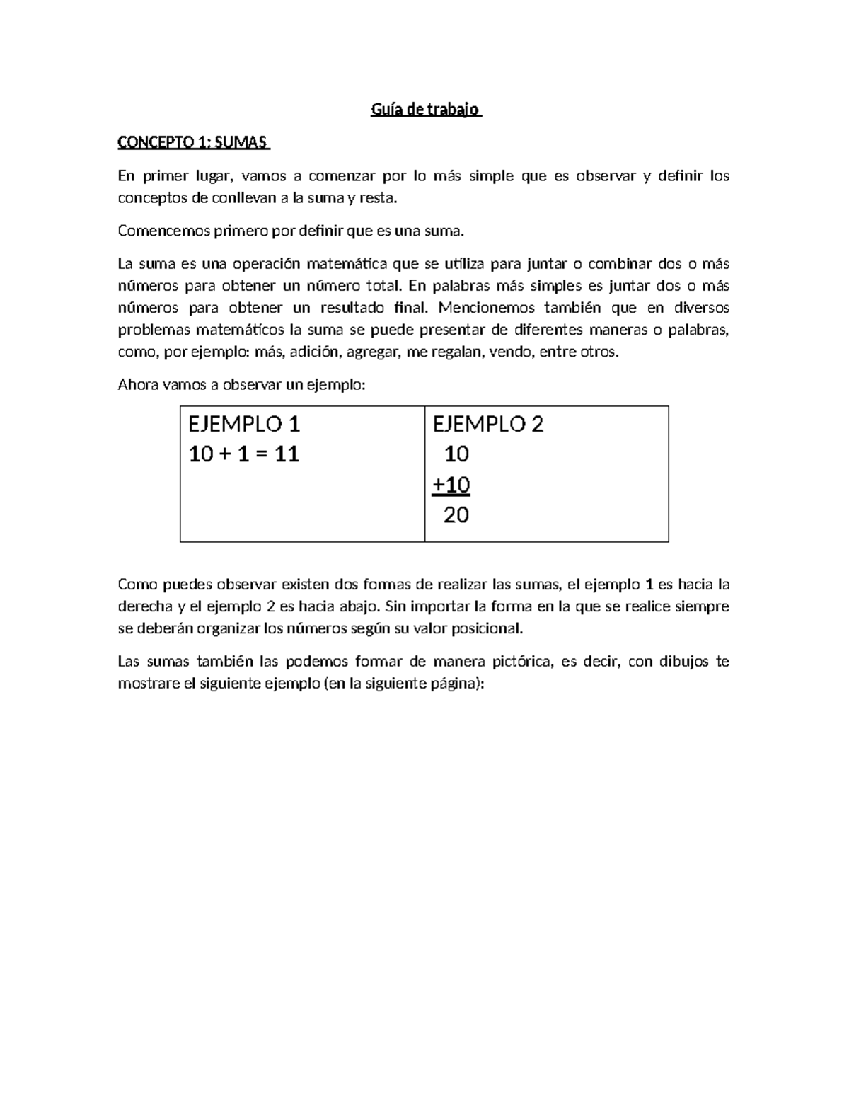 Clase 23 DE MAYO Matematica - Guía de trabajo CONCEPTO 1: SUMAS En ...