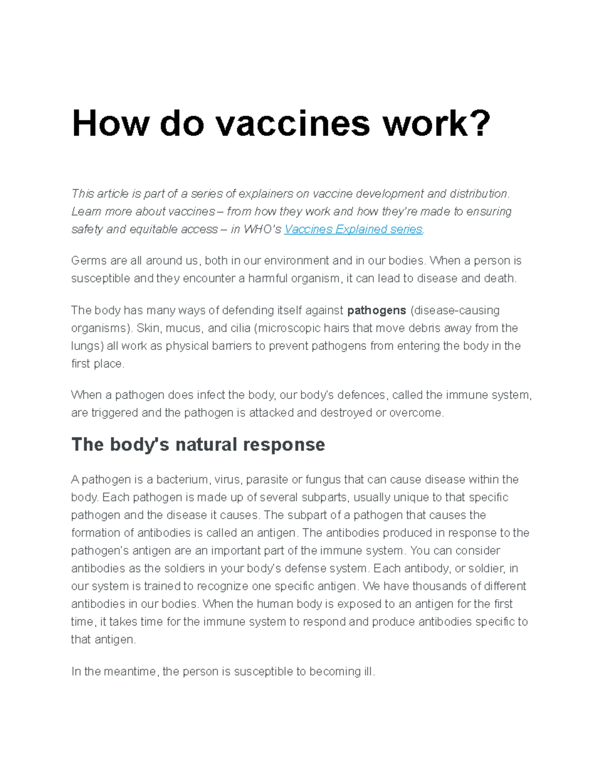 biology vaccine - How do vaccines work? This article is part of a ...