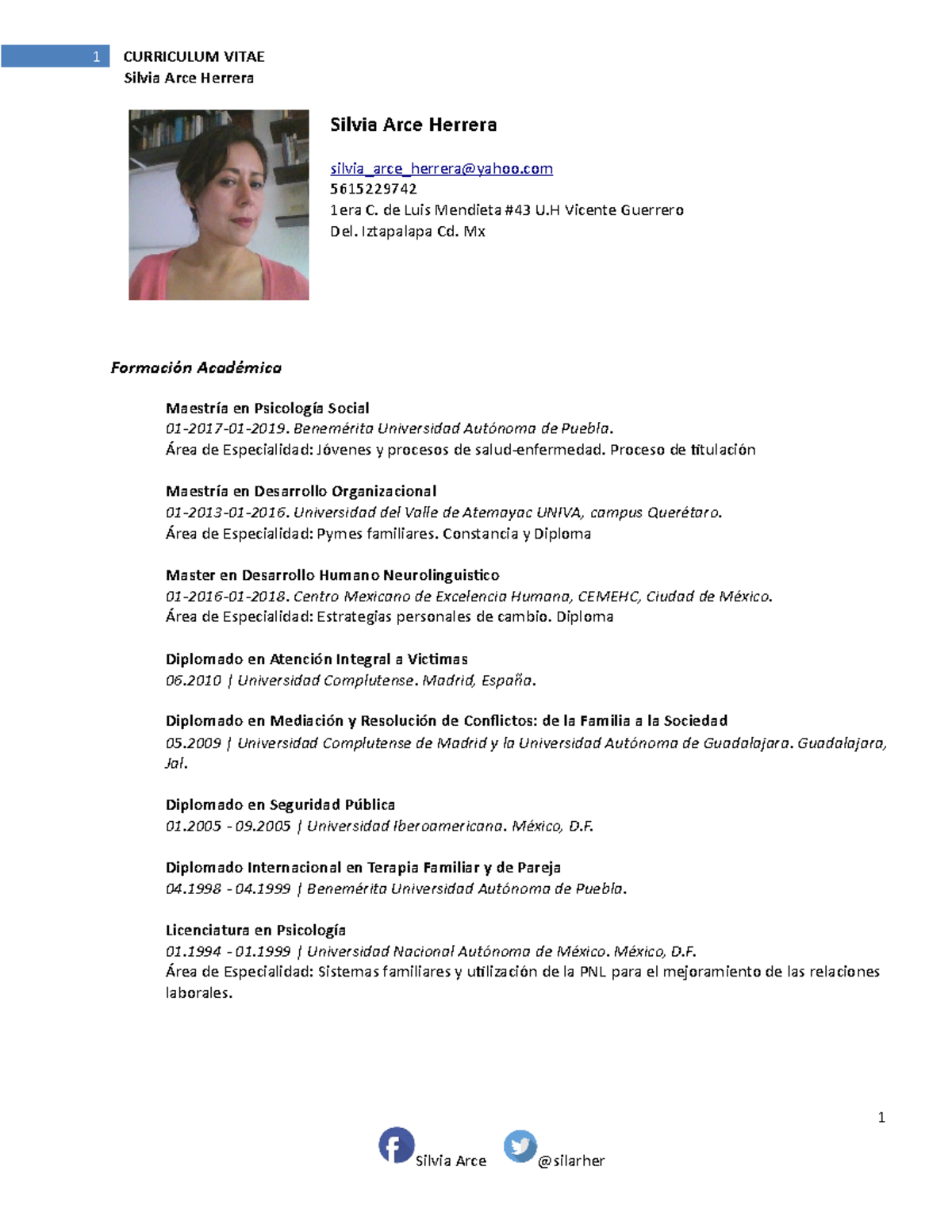 CV-Silvia-Arce-Herrera-10102018 Cd Mx - 1 CURRICULUM VITAE Silvia Arce ...