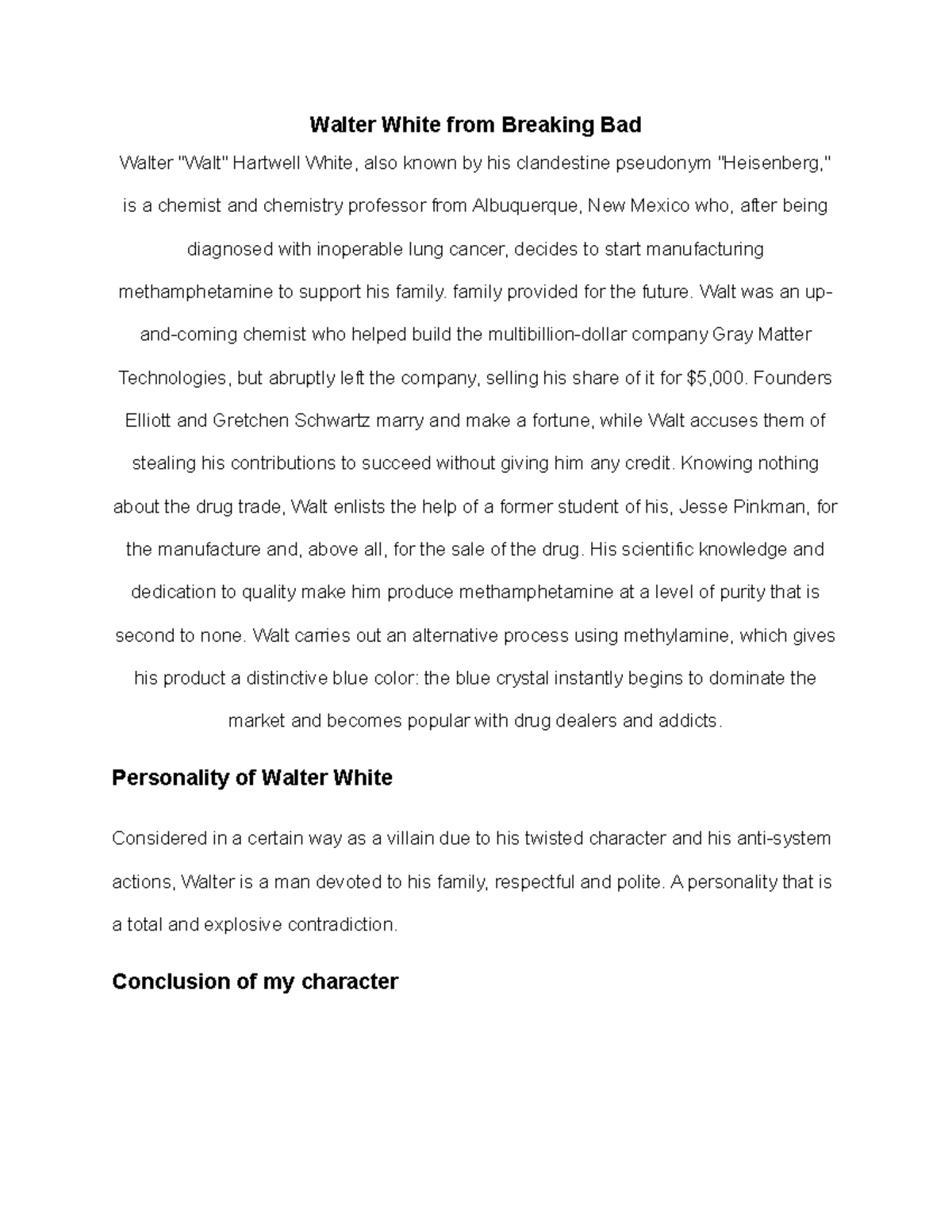 Walter White essay - ... - Walter White from Breaking Bad Walter "Walt ...