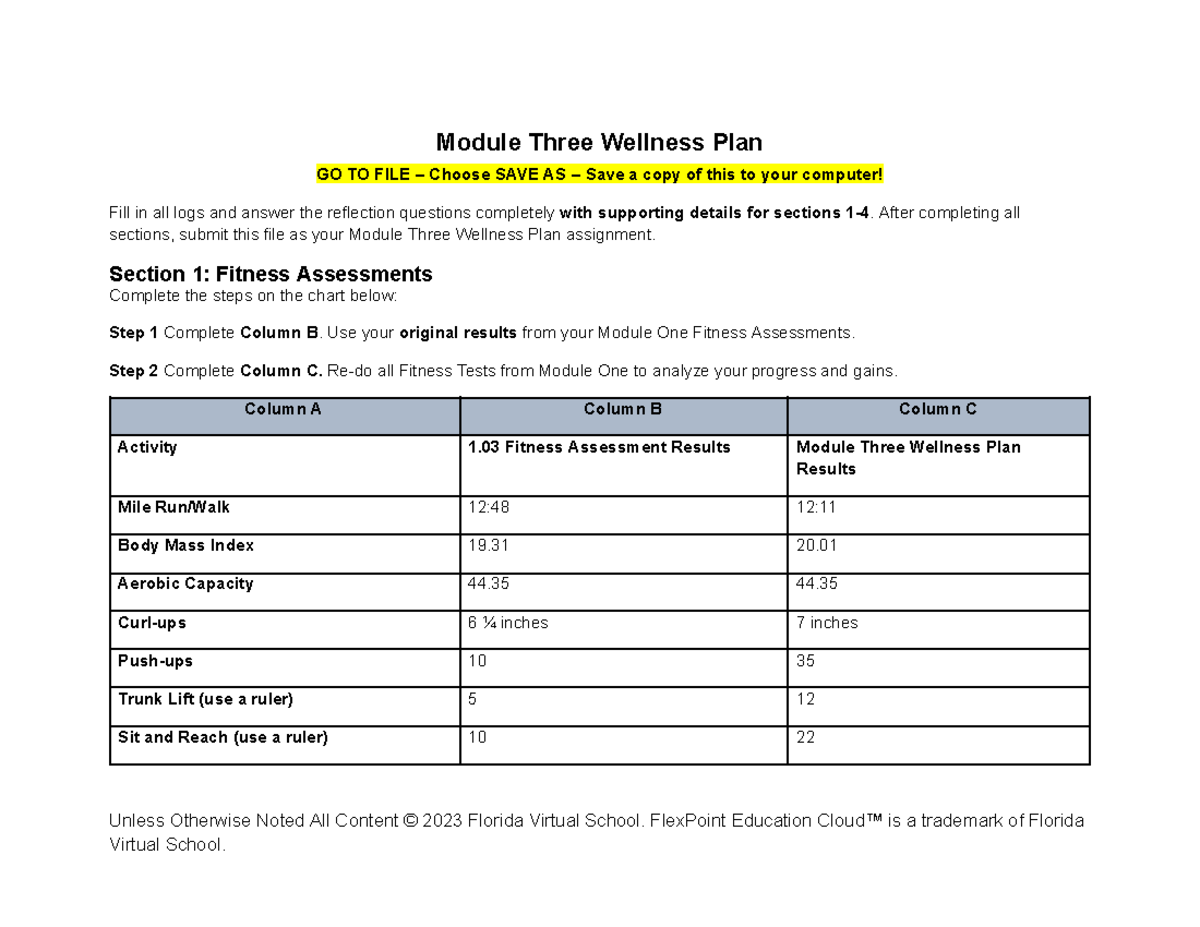 Module three wellness plan - Module Three Wellness Plan GO TO FILE ...