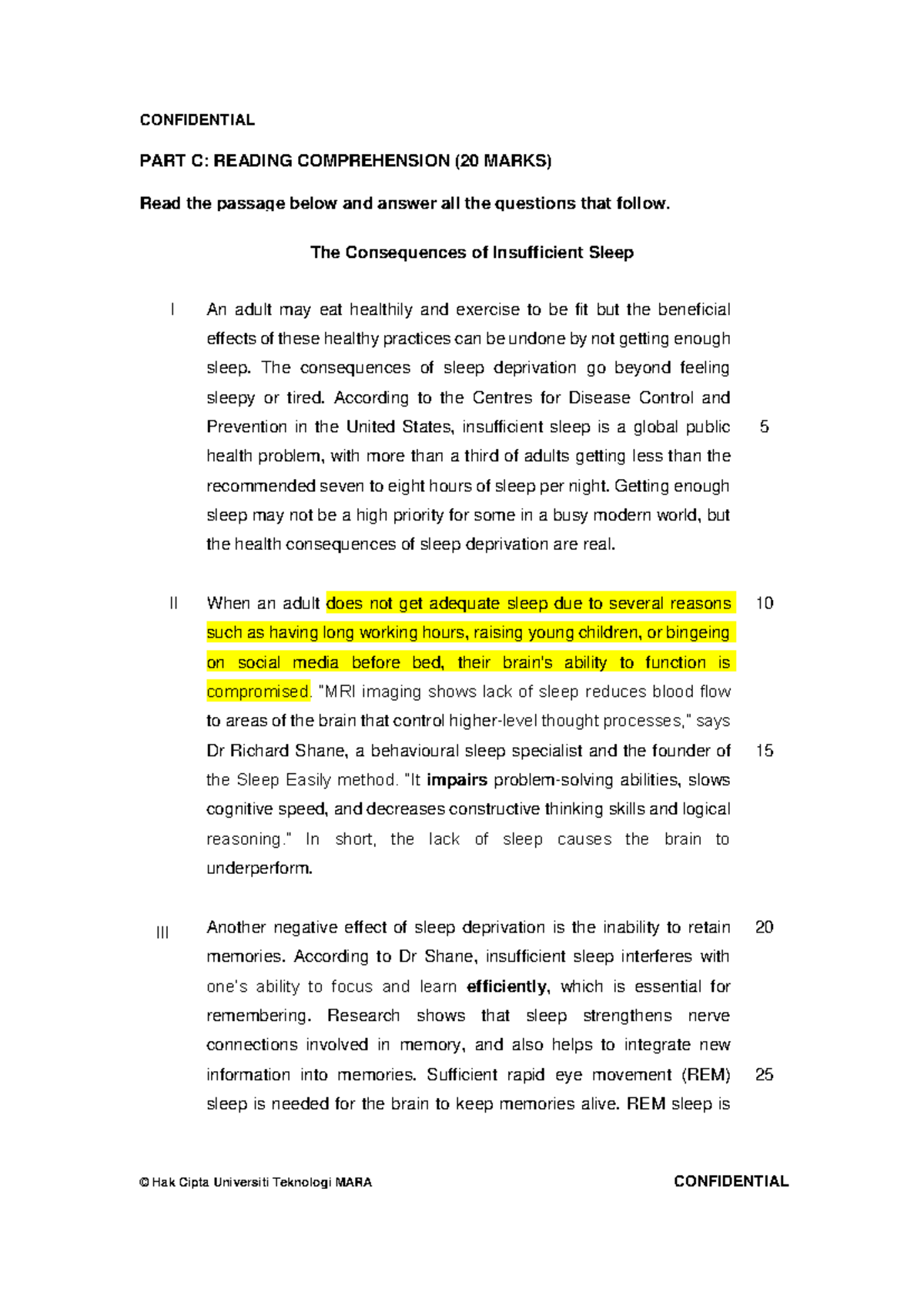 Sample Reading S2 QP - practice for Lcc113 - PART C: READING COMPREHENSION (20 MARKS) Read the ...