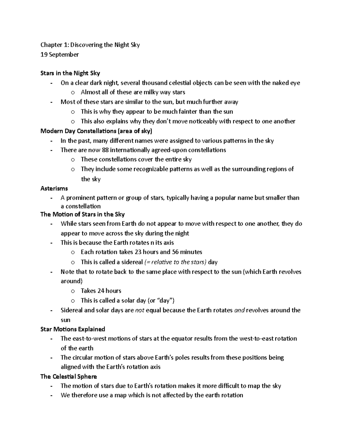 Chapter 1 Discovering the Night Sky - Studocu