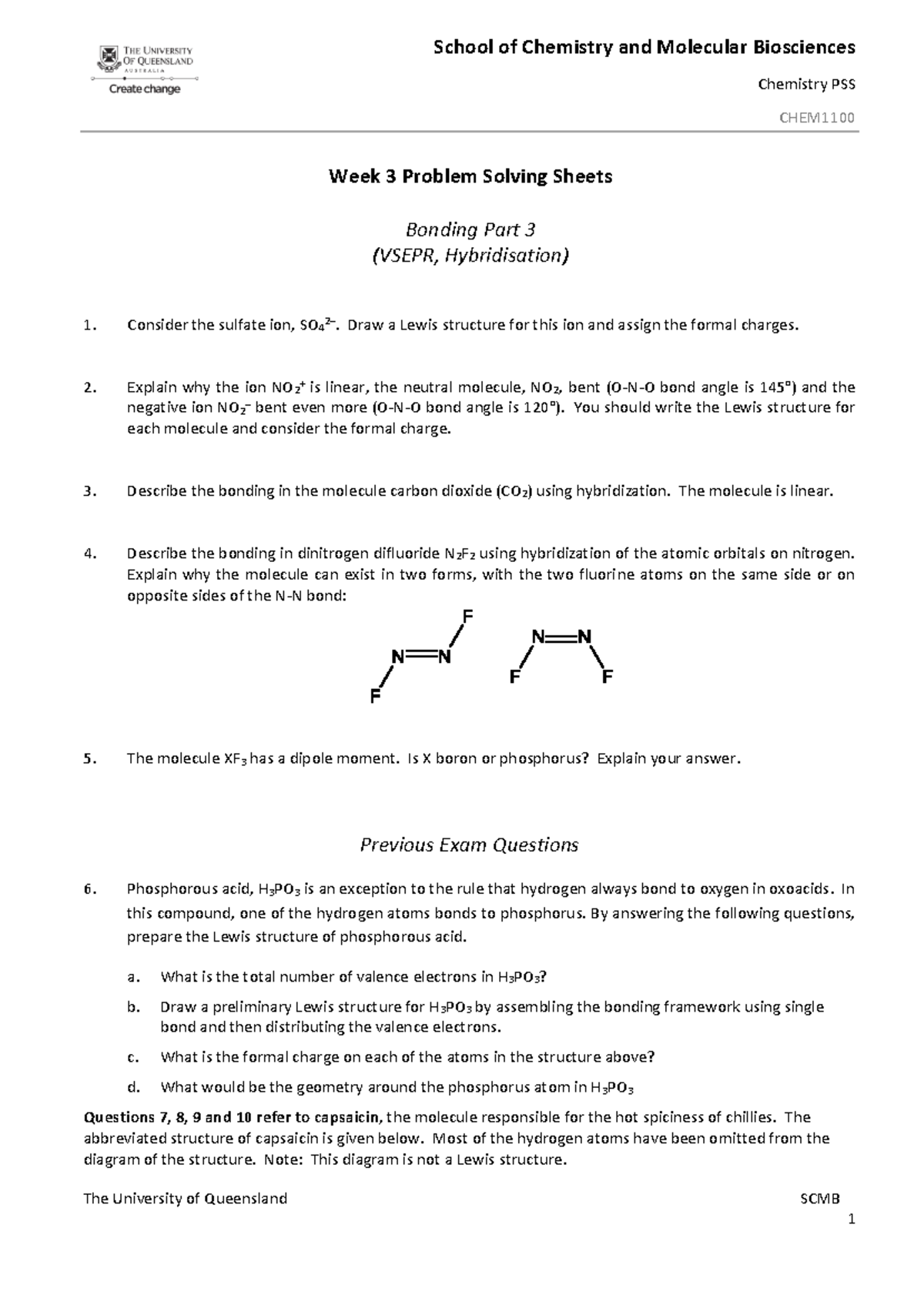 CHEM1100 - Week 3 PSS Worksheet(2) 2 - School of Chemistry and ...
