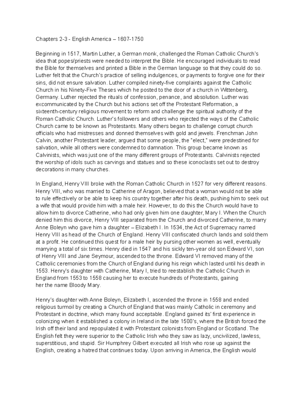 Chapters 2-3 - English America – 1607-1750 - Chapters 2-3 - English ...