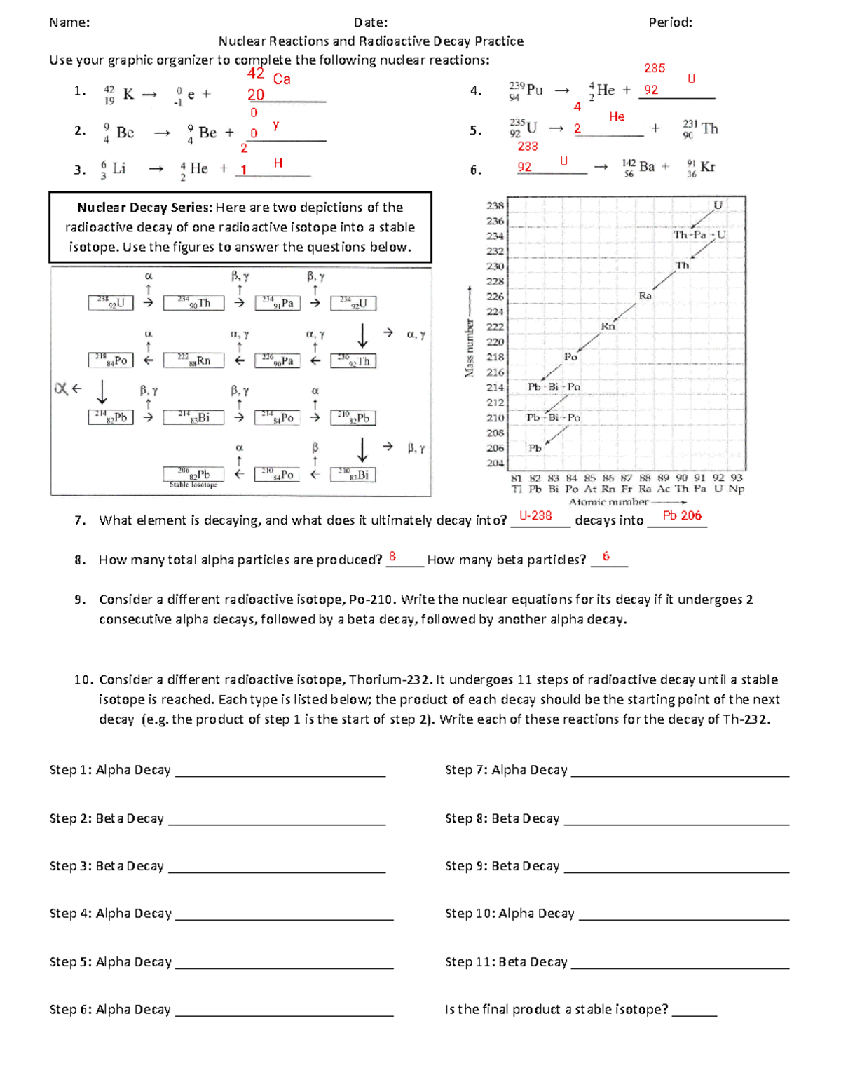 Nuclear Reactions and Decay WS-1 - Name: Date: Period: Nuclear ...