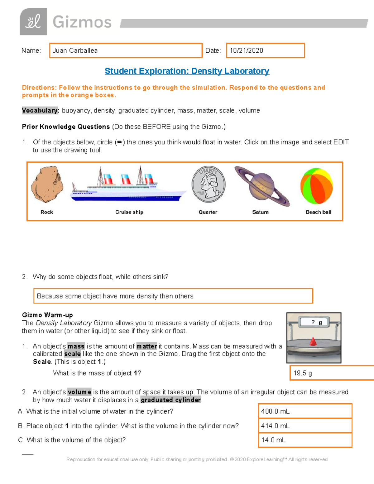Copy of Density Lab SE - good - Name: Juan Carballea Date: 10/21 ...