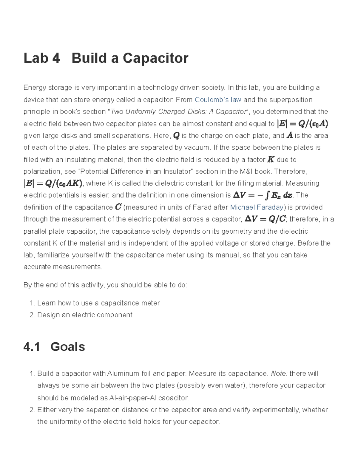 Lab 4 Build a Capacitor PHYS 152 Laboratory Manual 2022 - Lab 4 Build a ...