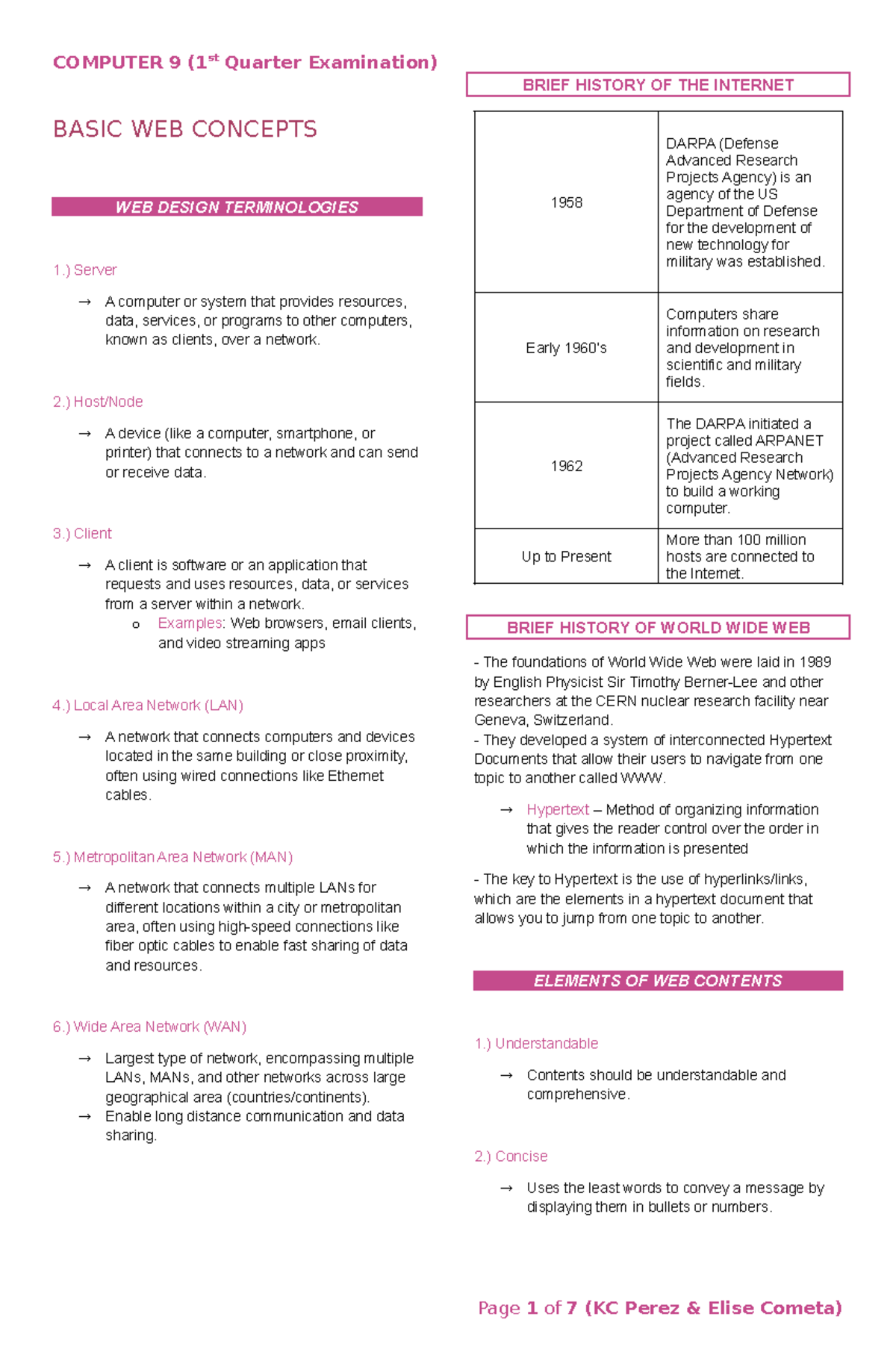 Computer DAY 3 Examination ( Complete) - BASIC WEB CONCEPTS WEB DESIGN ...