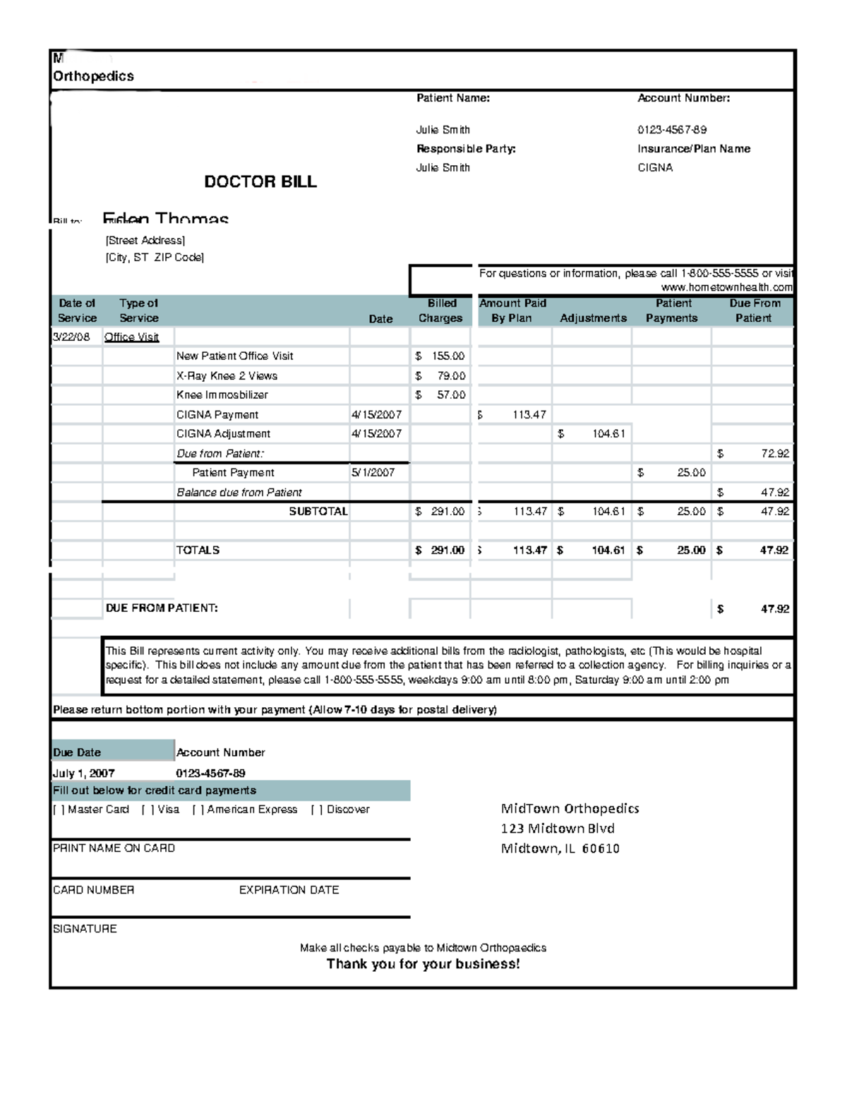 Sample doctor bill - Dhshshx - SAMPLE Account Number: Julie Smith 0123 ...