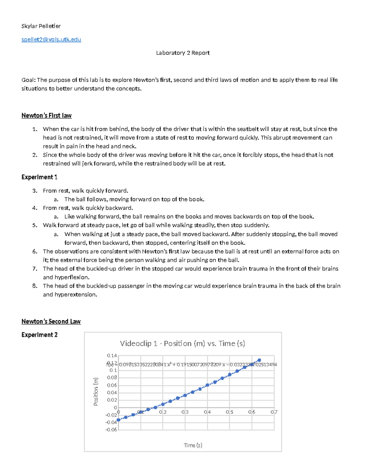 Physics lab 2 - lab 2 - Skylar Pelletier spellet2@vols.utk Laboratory 2 ...