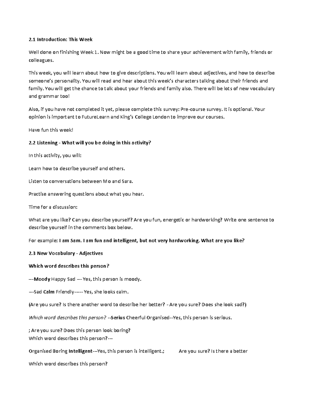 Week 2 Basic English - 2 Introduction: This Week Well done on finishing ...