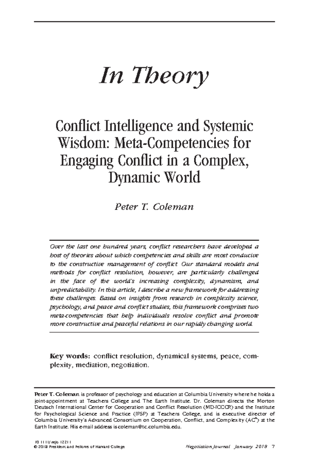 Conflict Intelligence and Syst - In Theory Conflict Intelligence and ...