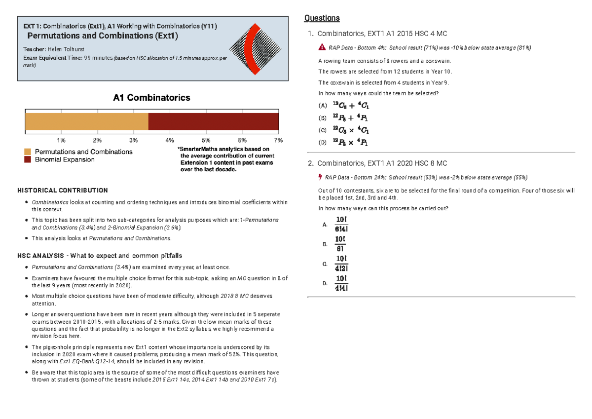 Permutation And Combination Ext 1 Combinatorics Ext1 A1 Working With Combinatorics Y11