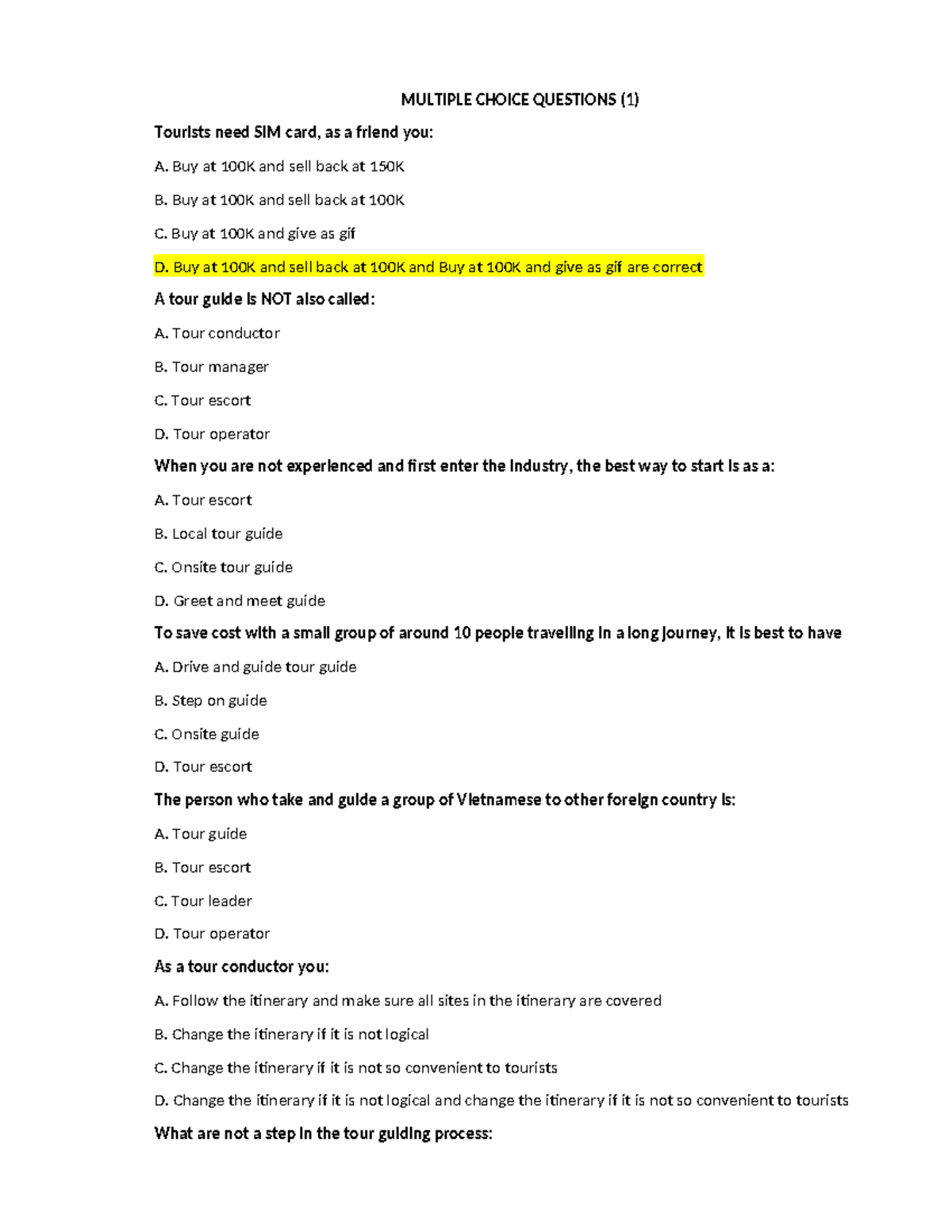 Multiple Choice NVHĐL - It's really good - MULTIPLE CHOICE QUESTIONS (1 ...