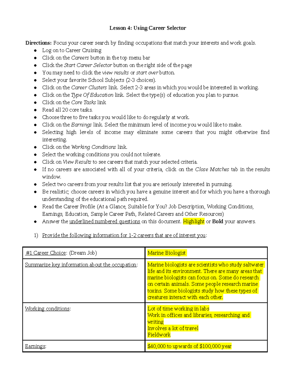 KB - Lesson 4 Using Career Selector - Lesson 4: Using Career Selector ...