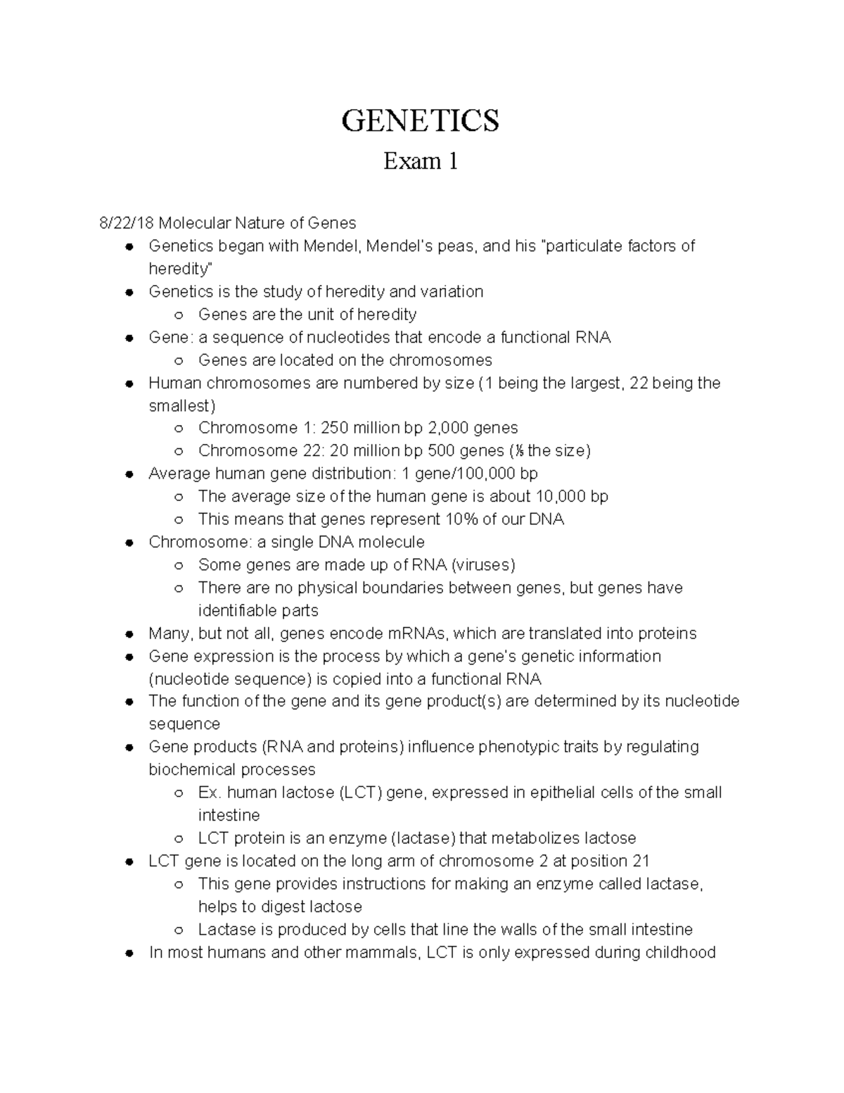 Genetics exam 1 - All lectures for the first exam - GENETICS Exam 1 8 ...