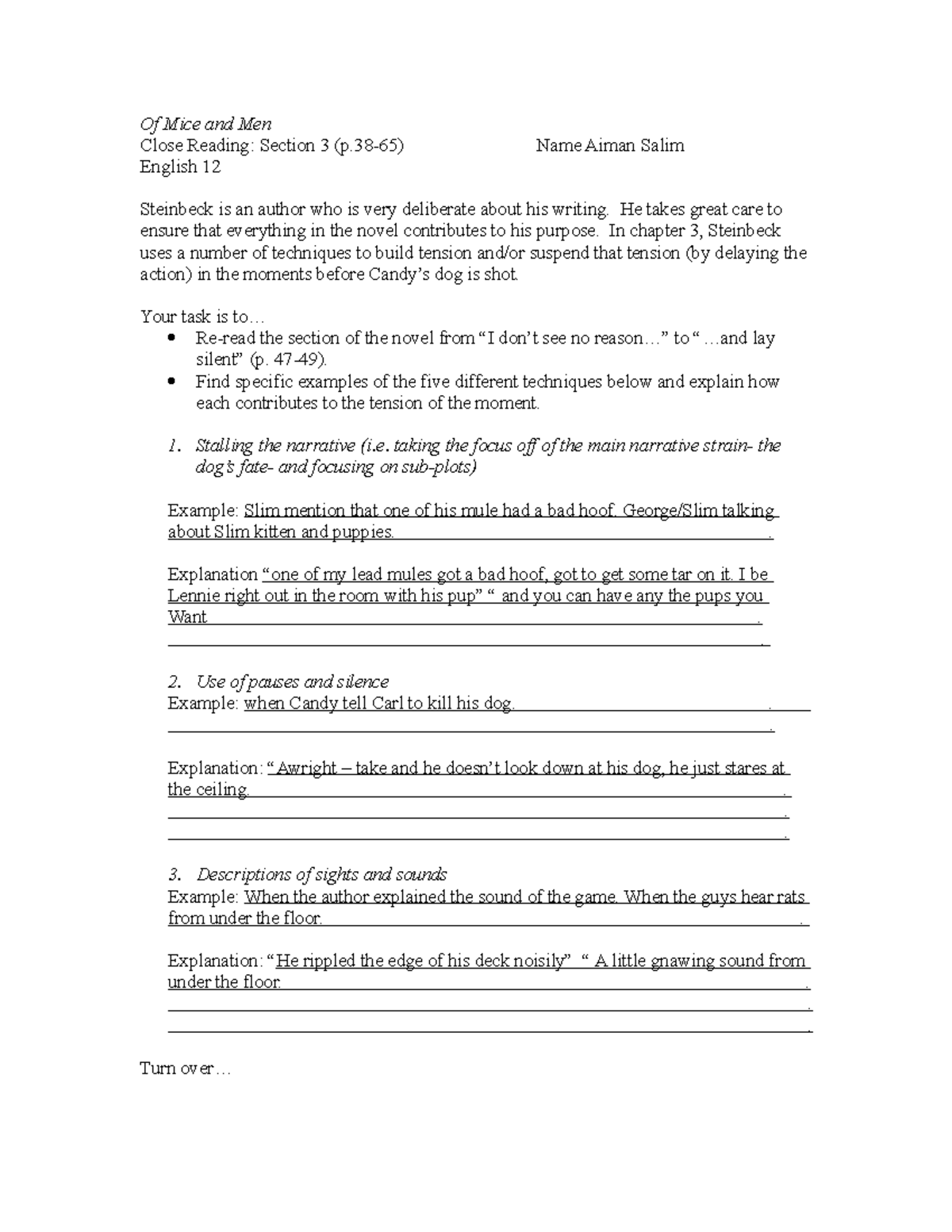 English 12 of mice and men close reading ch. 3 finished - Of Mice and ...