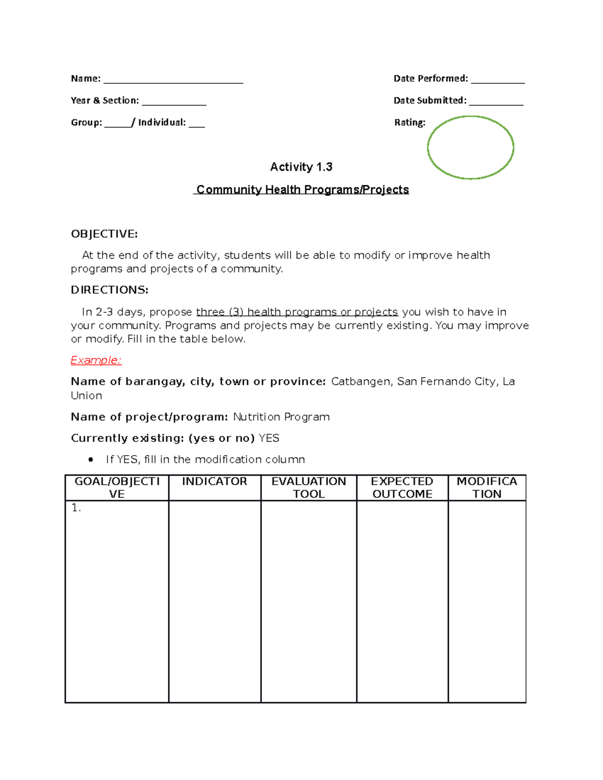 CPH LAB Manual ACT 1 - NOTES IN NURSING - Name ...