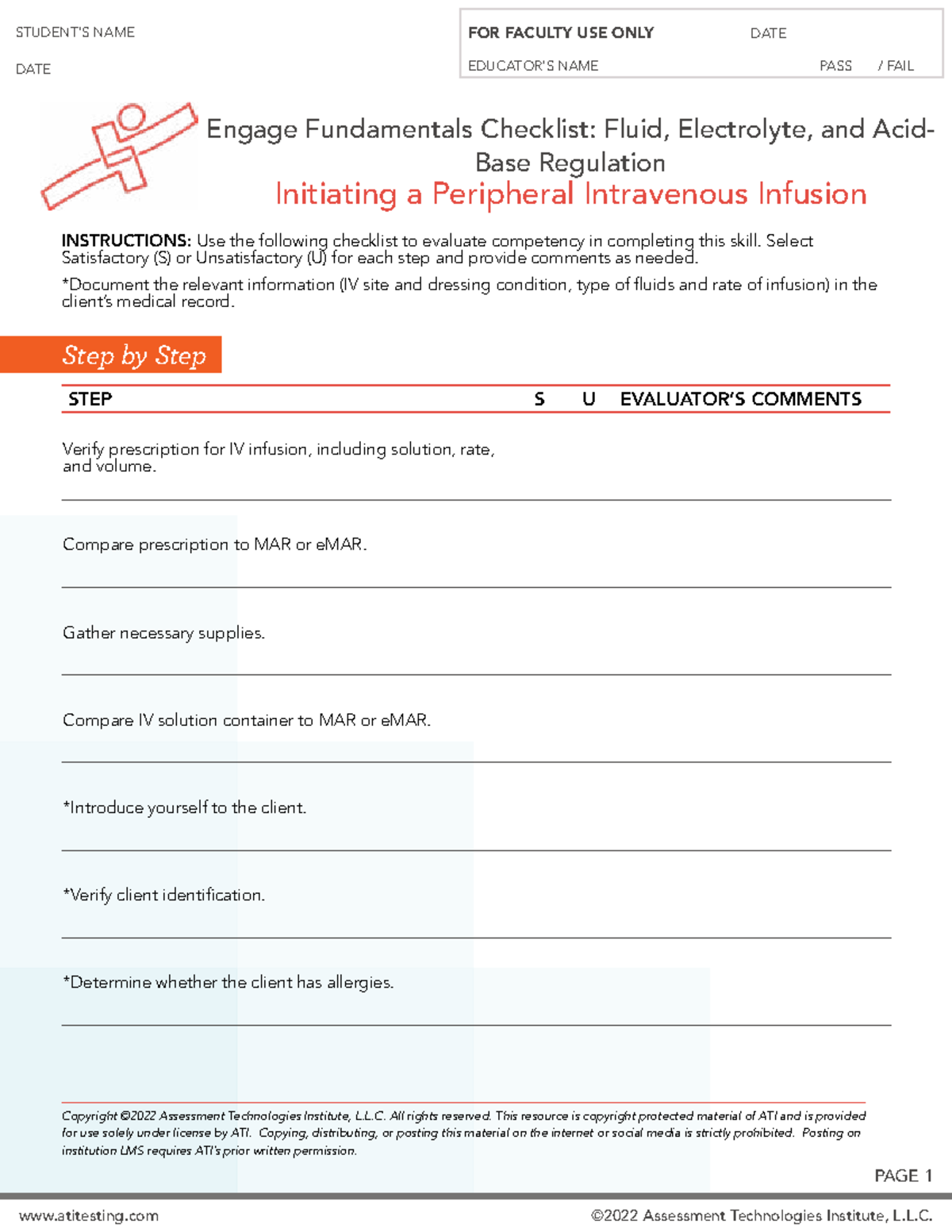 Skills Checklist Fluid Initiating - atitesting ©2022 Assessment ...