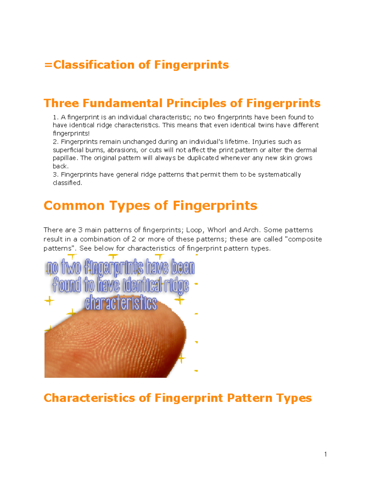 Classification of Fingerprints - =Classification of Fingerprints Three ...