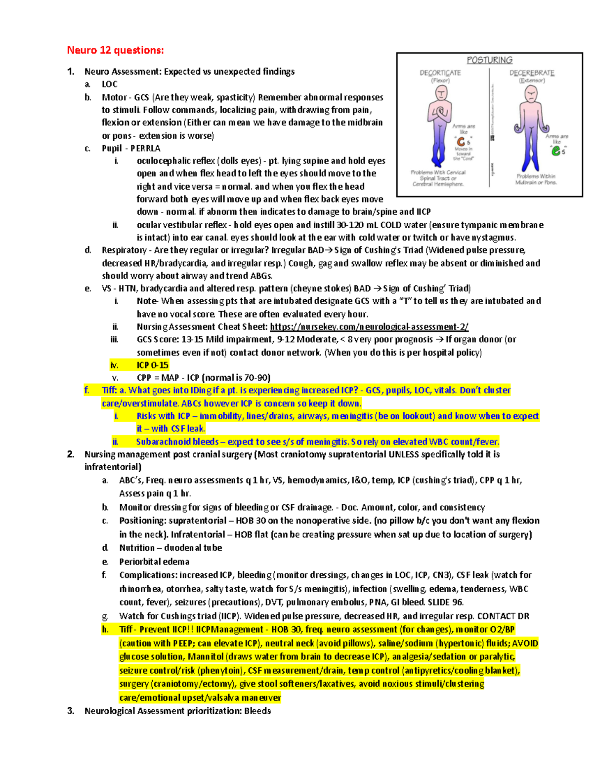 Final Study Guide - Neuro 12 questions: Neuro Assessment: Expected vs ...