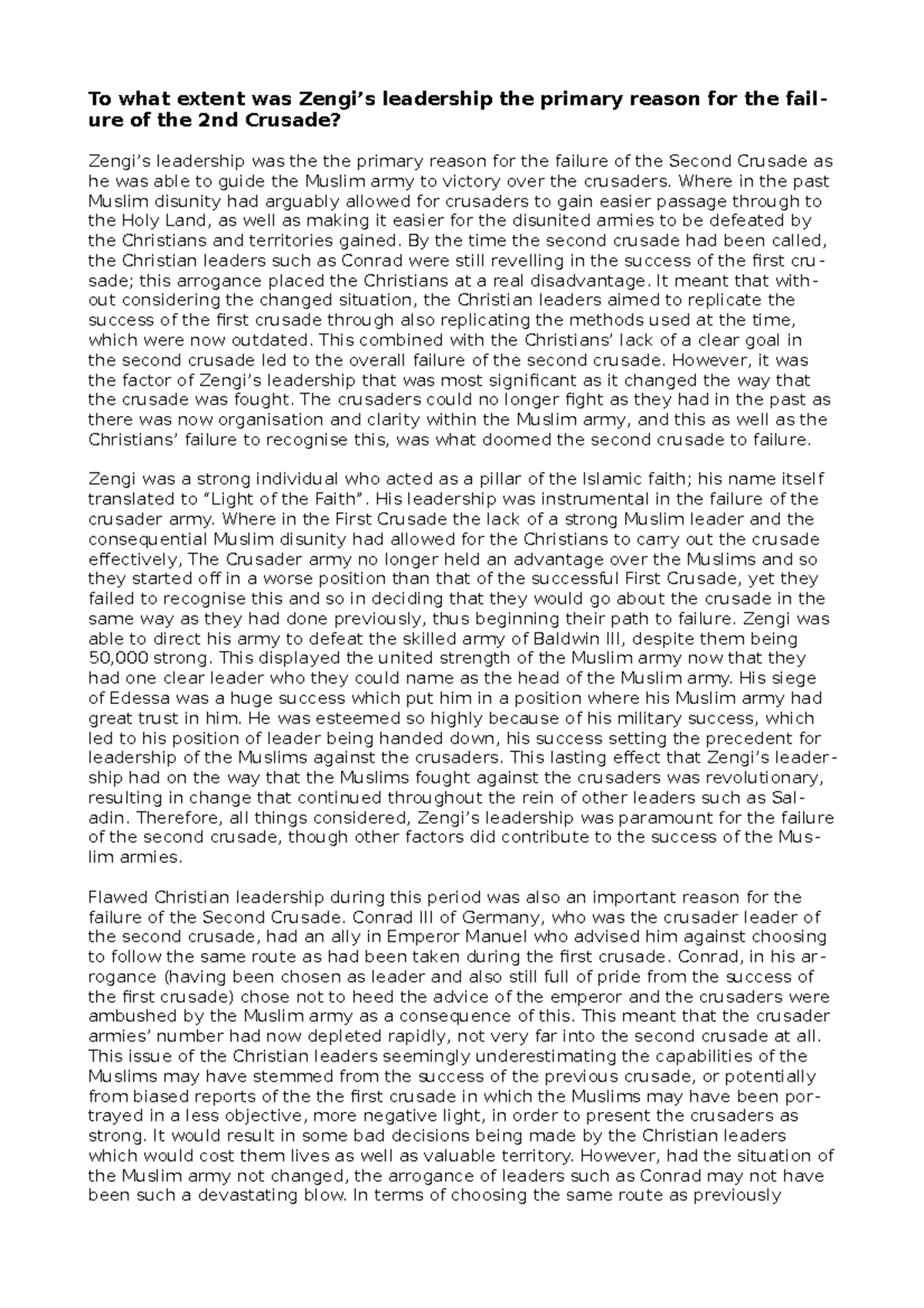 Zengi (essay) - To what extent was Zengi’s leadership the primary ...