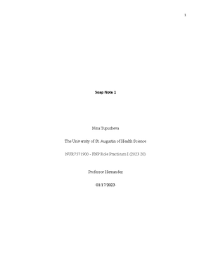 SOAP Note 1 Final - Tina Jones SOAP note 1 - DOCUMENTATION OF HISTORY ...