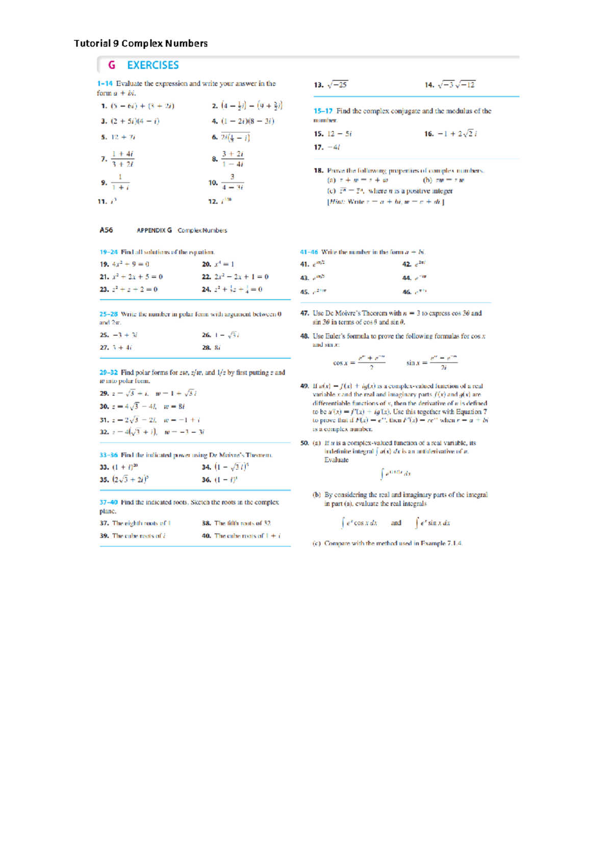 Tutorial Complex Numbers - MTHS111 - Tutorial 9 Complex Numbers - Studocu