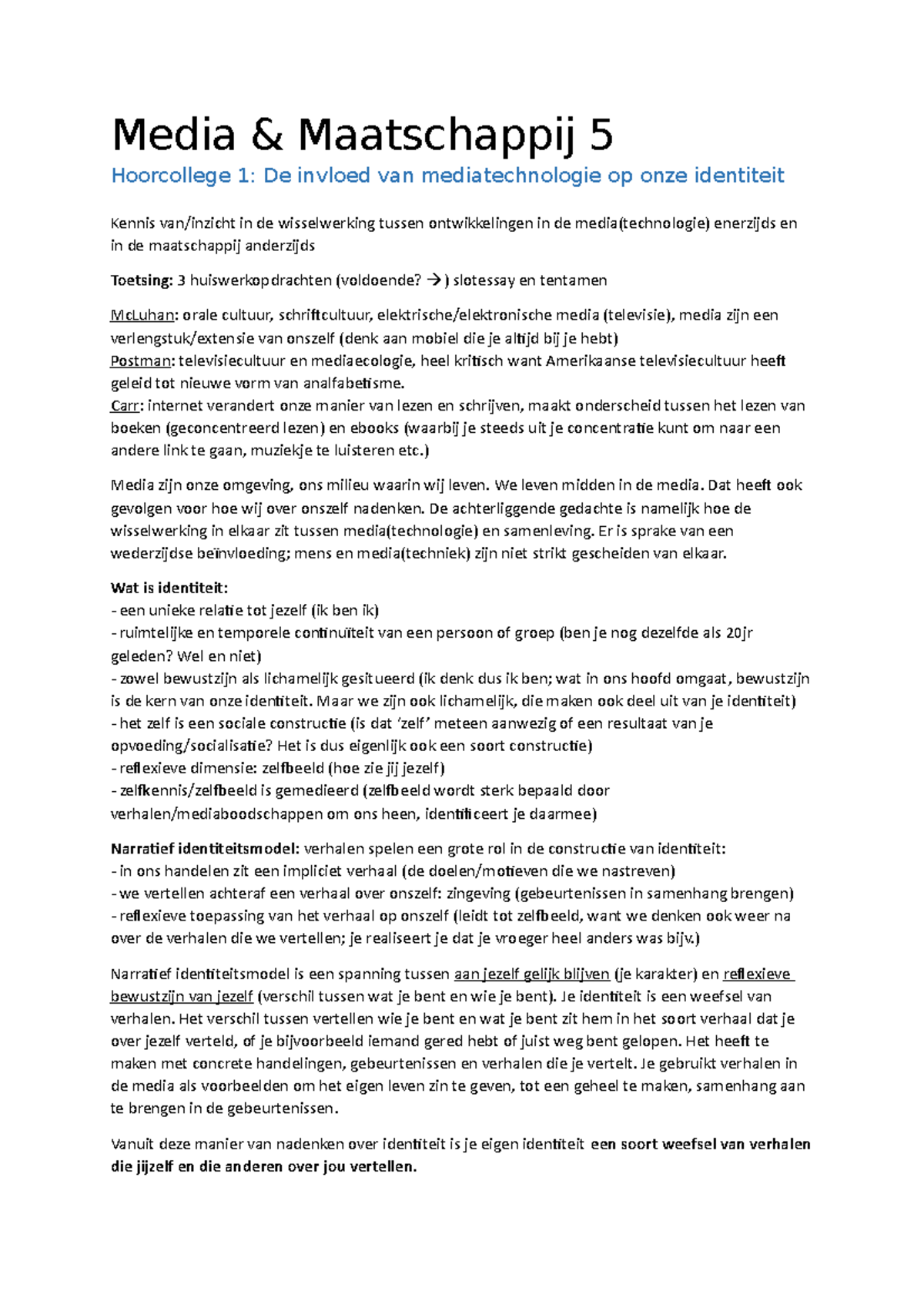 Hc'S & Wc'S M&M5 - Media & Maatschappij 5 Hoorcollege 1: De invloed van ...