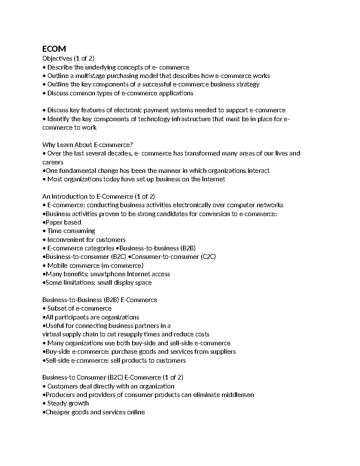 ECOM - ECOM Objectives (1 of 2) Describe the underlying concepts of e ...